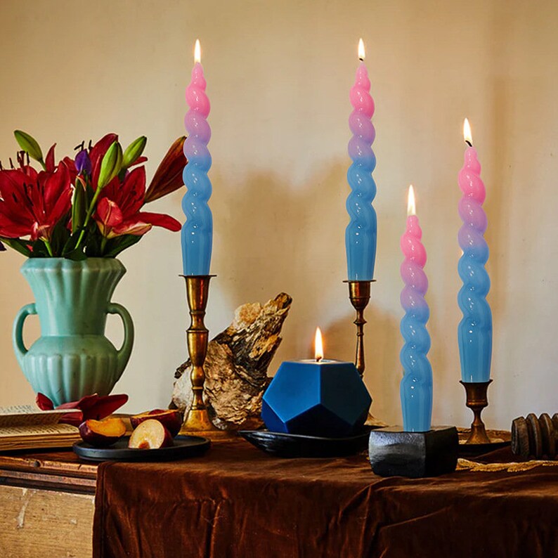 Set of 2 Taper Candles,7''colorful Twisted Candles,spiral Candles,taper ...