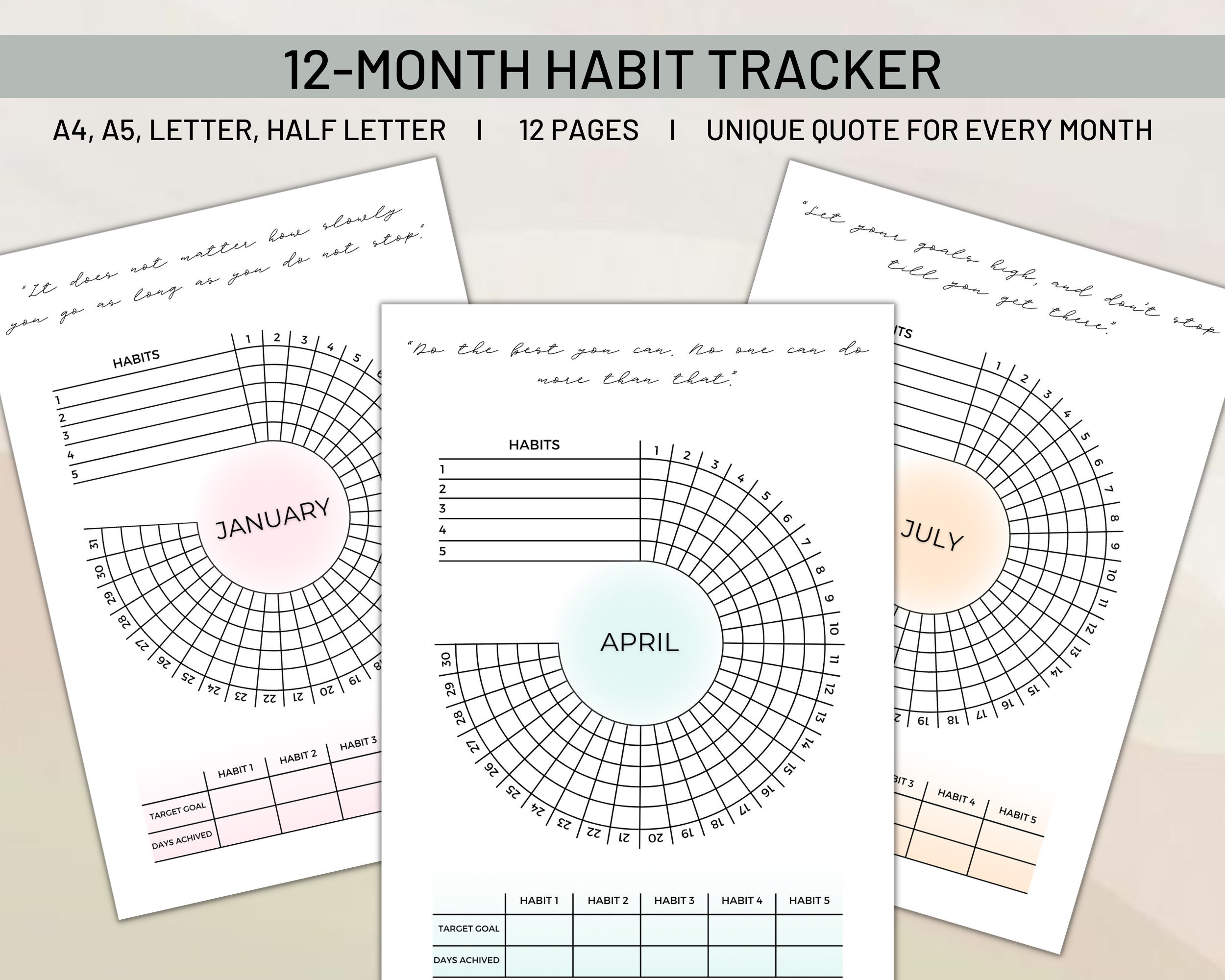 12 Month Circle Habit Tracker Printable Landscape Habit - Etsy