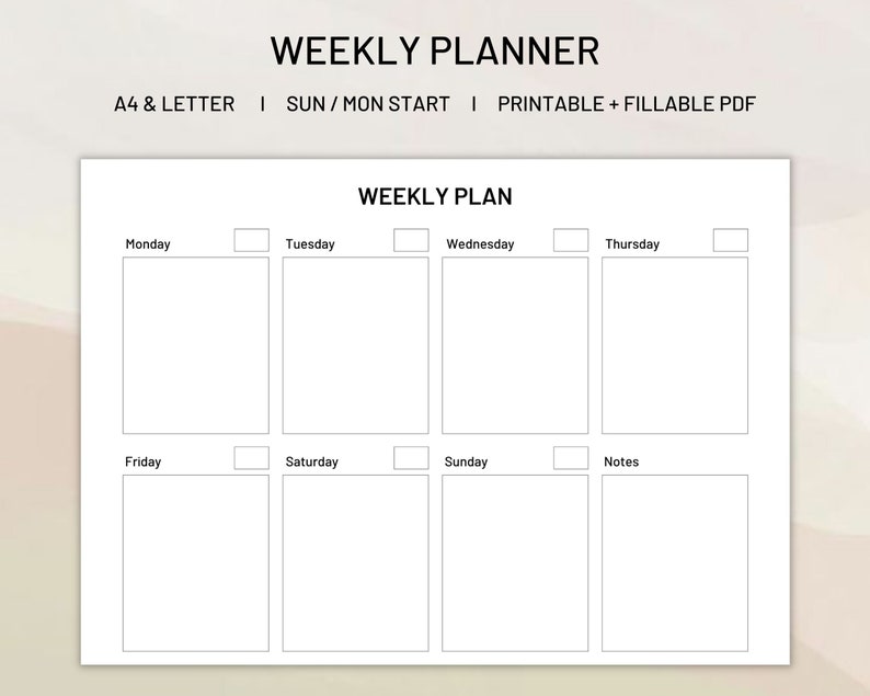 Weekly Fillable Planner Printable to Do List Minimal Weekly - Etsy