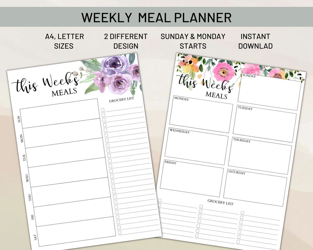 Printable Weekly Meal Planner Landscape Food Diary Meal - Etsy Australia