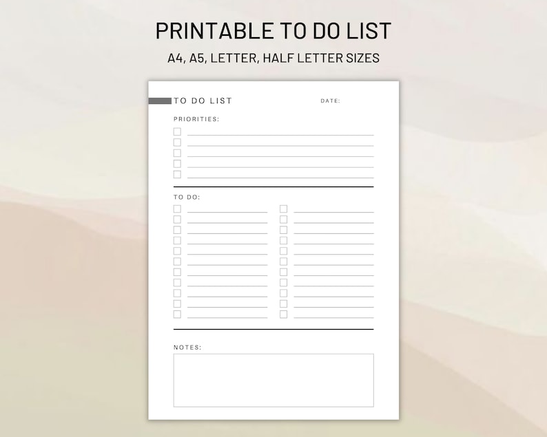 Minimal to Do List Printable Simple Tasks List Template - Etsy