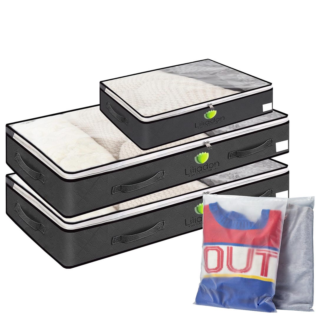 Linen Underbed Storage Containers (3-pack): Foldable Clothes & Blanket ...