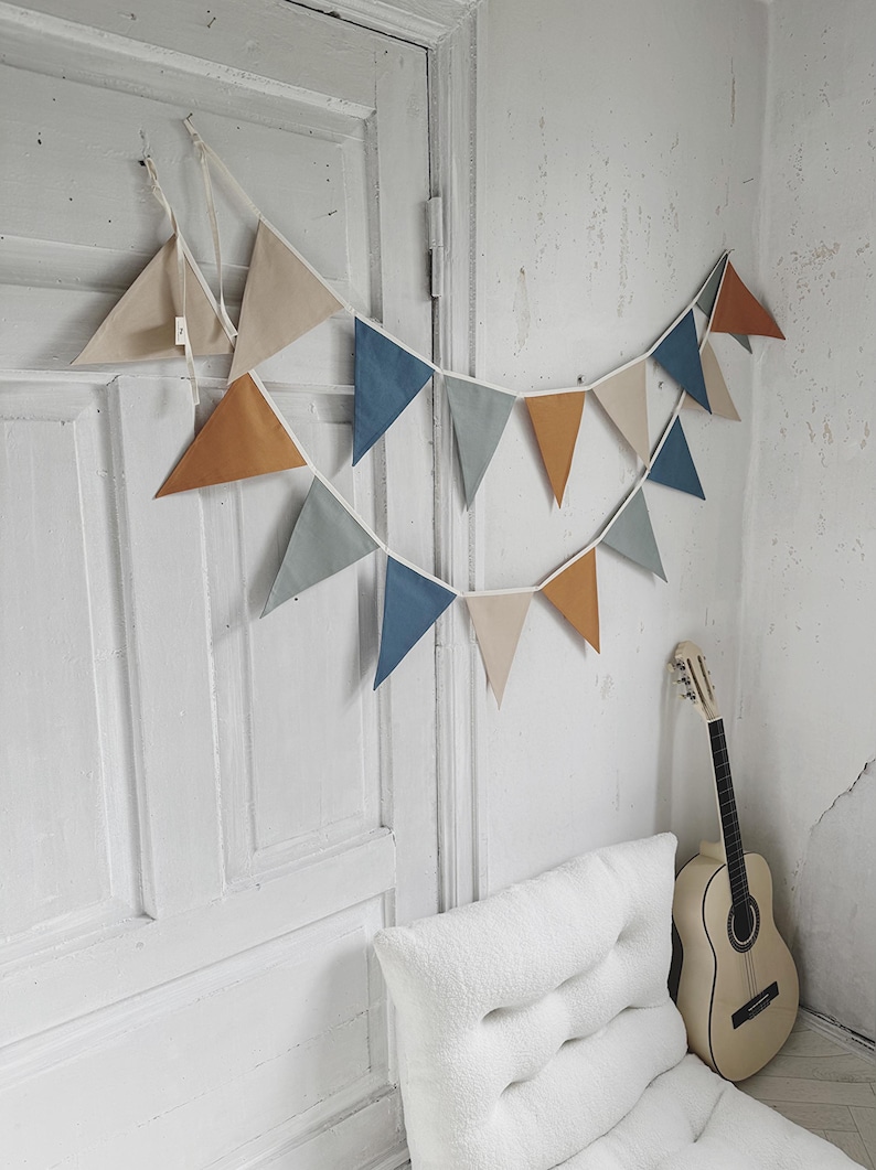 Party Bunting Banner for Boys Nursery, Cotton Fabric Hanging Flags ...