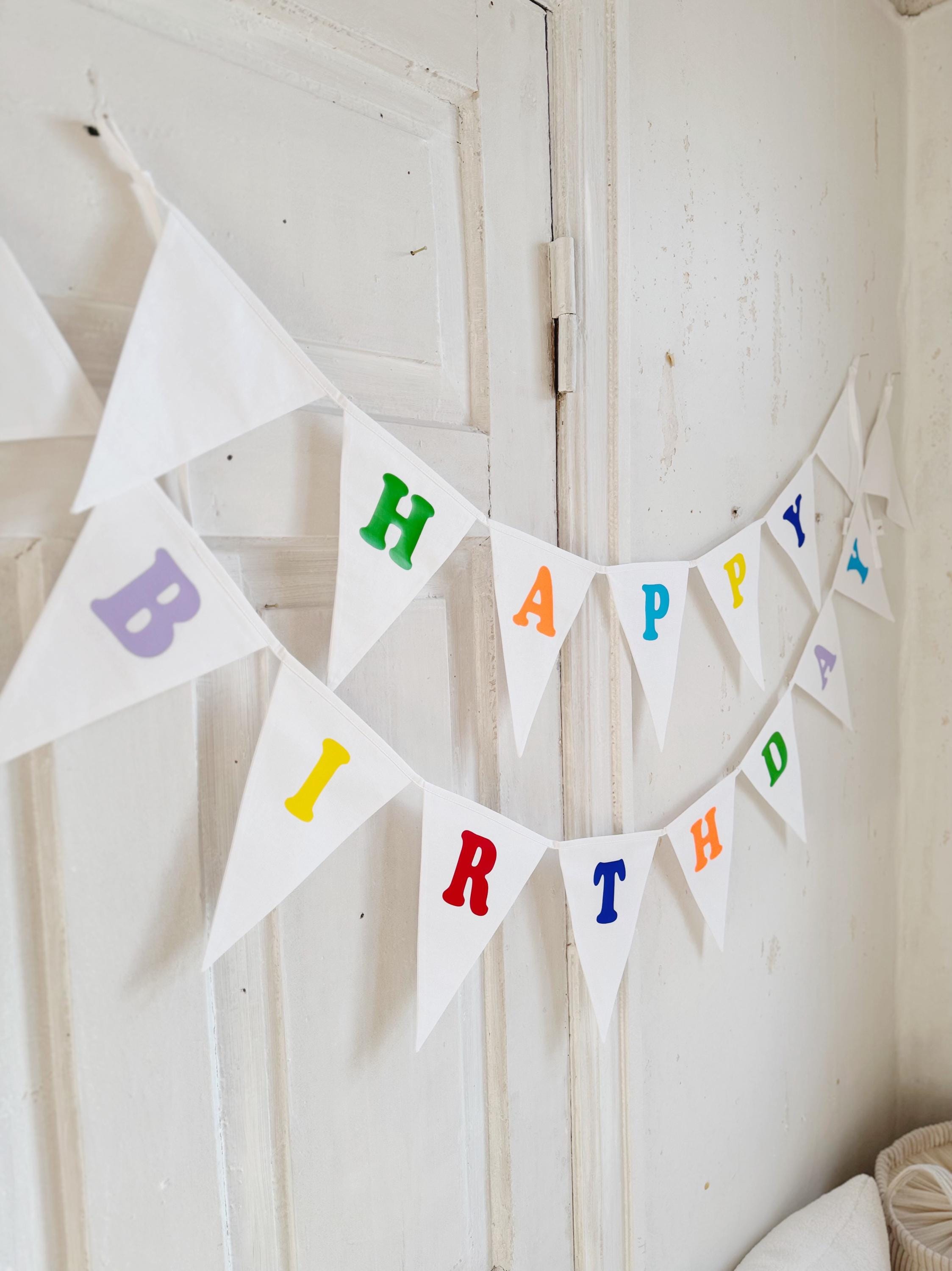 Happy Birthday Bunting Banner, Cotton Triangles Garland With Colorful ...