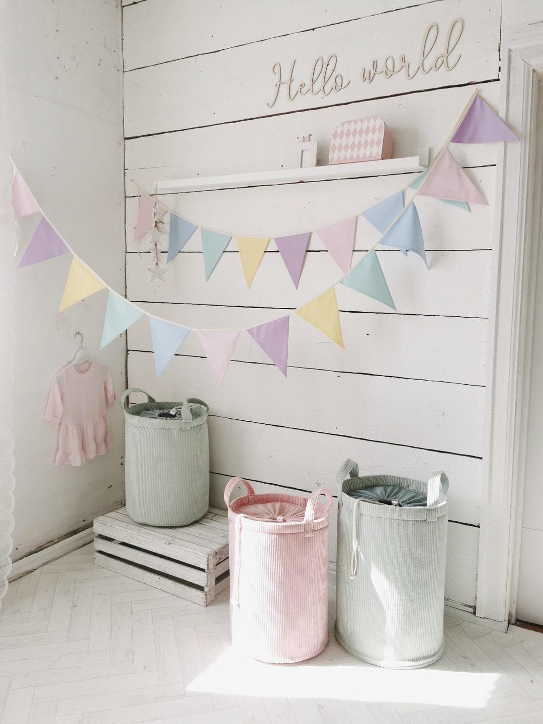 PASTEL Bunting Banner, Cotton Flags for Nursery, Garland Wall Decor ...