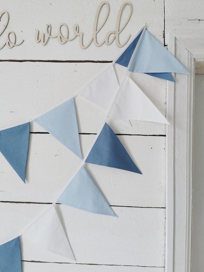 BLUE Bunting Banner, Cotton Flags for Nursery, Garland Wall Decor, Flag ...