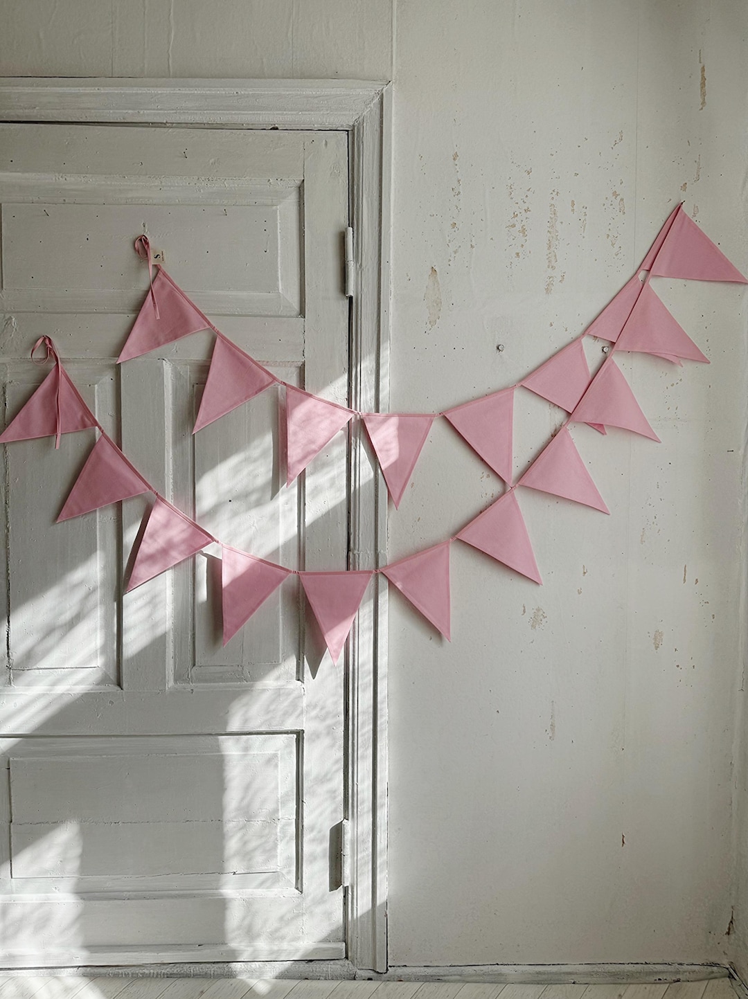 PINK Cotton Bunting Banner, Reusable Garland for Girl Nursery, Handmade ...