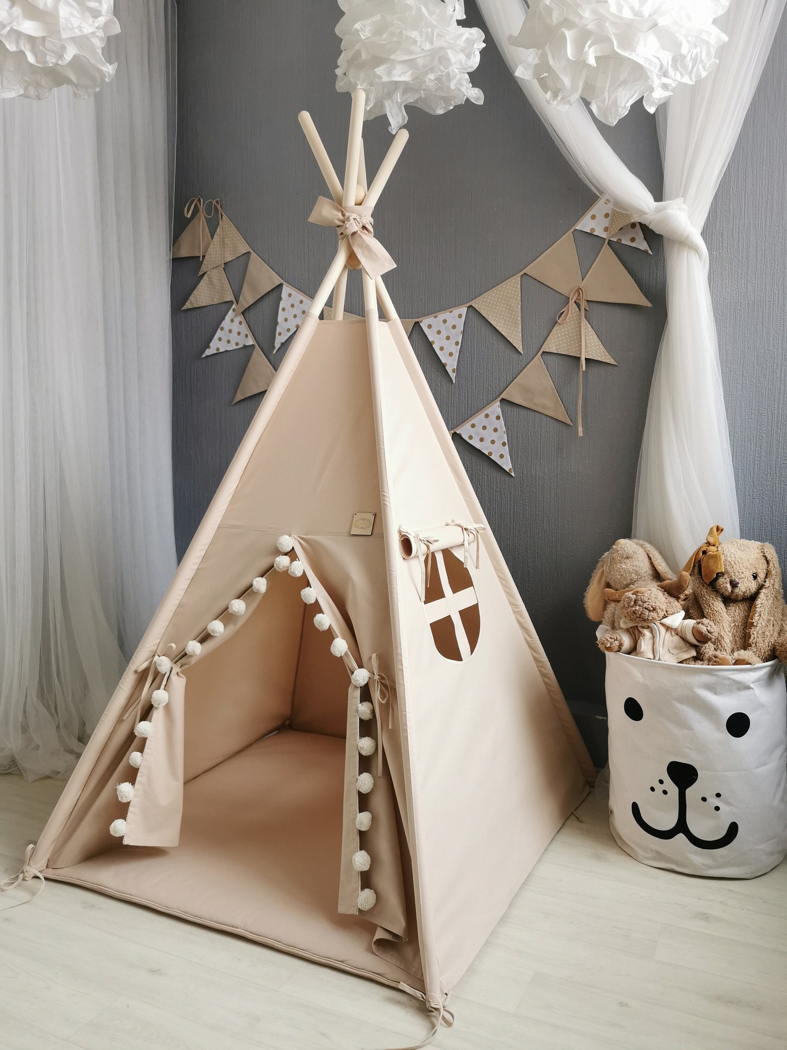 BOHO Teepee Tent, BEIGE Tipi for Kids, Neutral Color Tipi, Teepee for ...