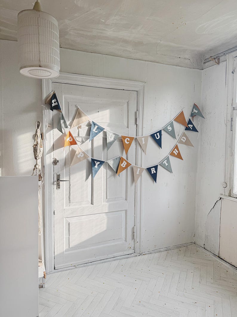 Party Bunting Banner for Boys Nursery, Cotton Fabric Hanging Flags ...