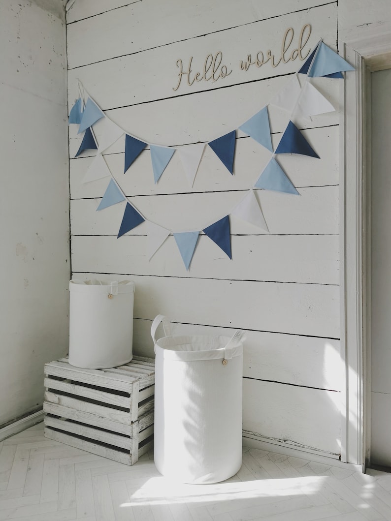 BLUE Bunting Banner, Cotton Flags for Nursery, Garland Wall Decor, Flag ...