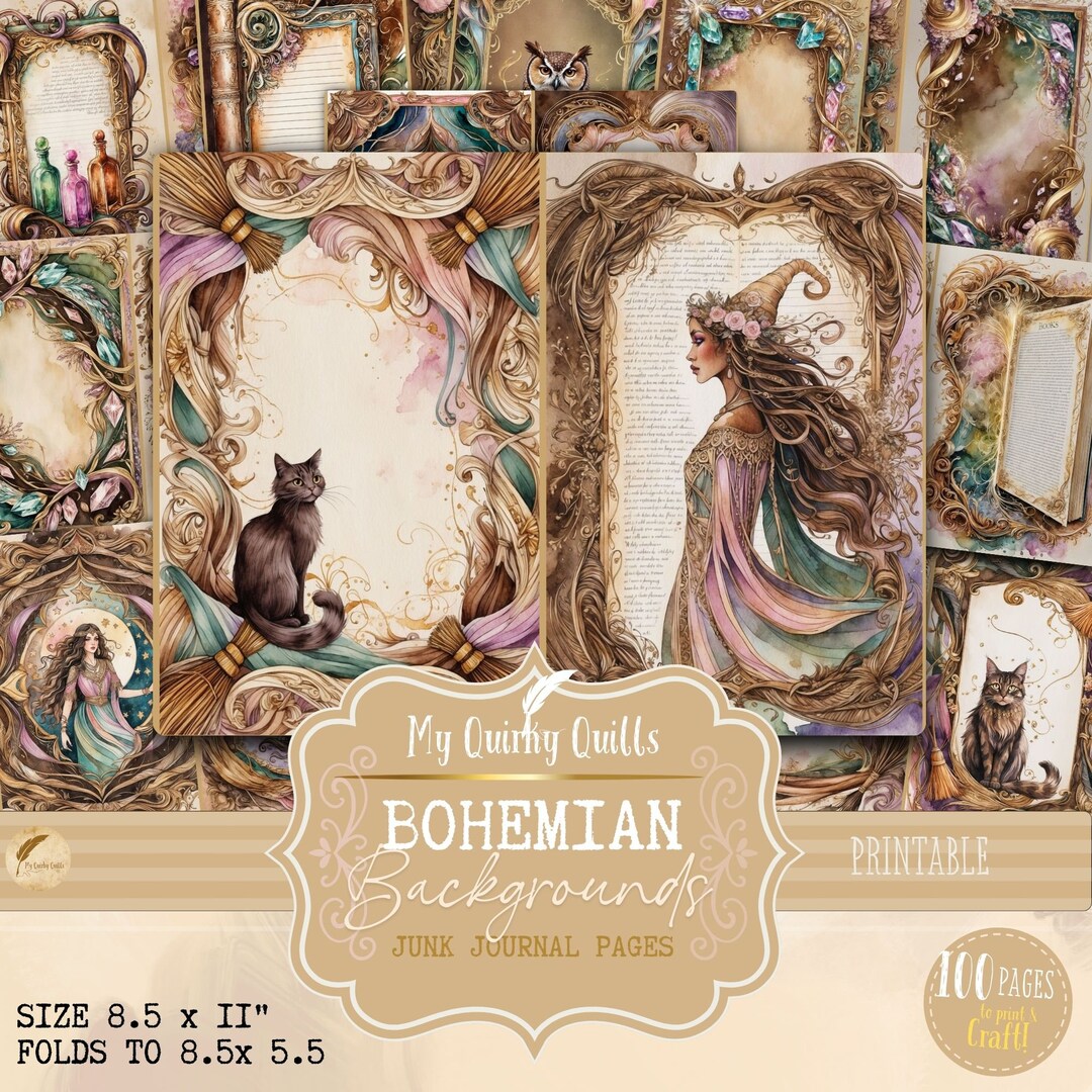Bohemian Witch Themed Border Writing Paper, Junk Journal Stationery ...