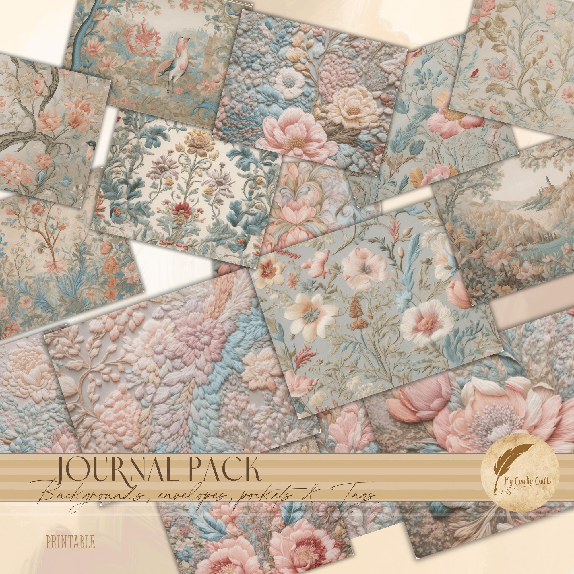 Medieval Pastel Tapestry Junk Journal Kit Part 2 | Embroidery Inspired ...