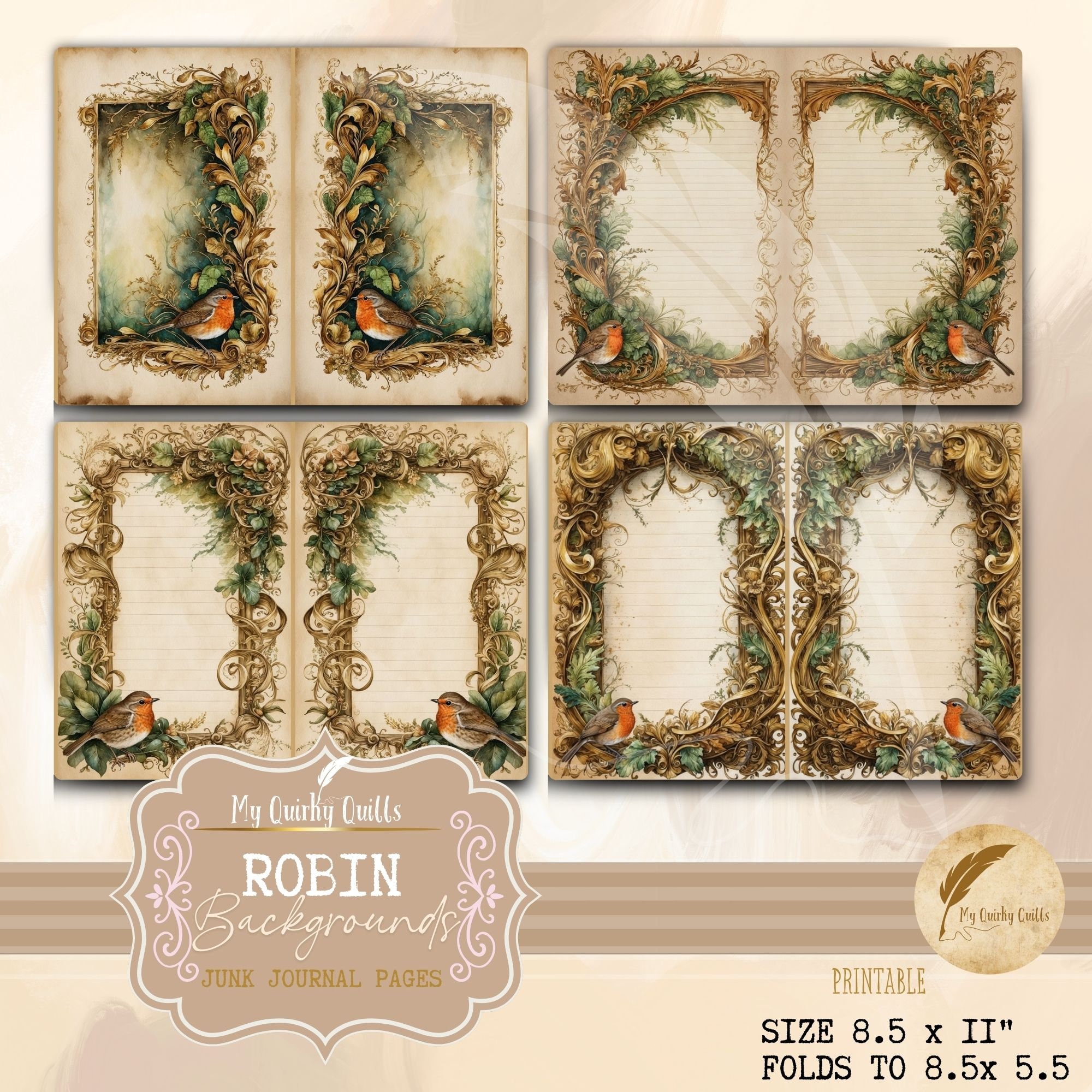 Robin Forest Themed Border Writing Paper, Junk Journal Paper ...