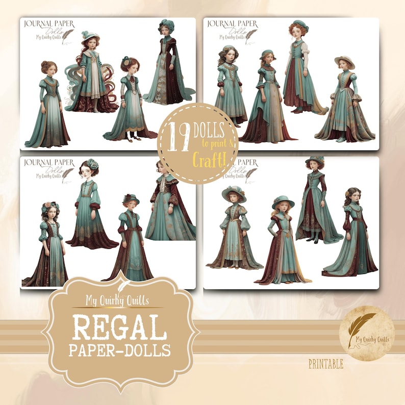 Regal Paper Doll Fussy Cuts, Digital Ephemera, Whimsical Printable ...