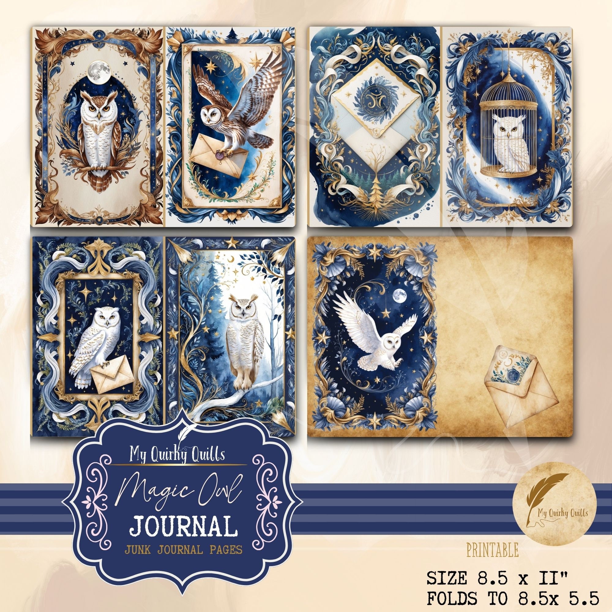 Magic Owl Themed Border Writing Paper, Junk Journal Stationery ...
