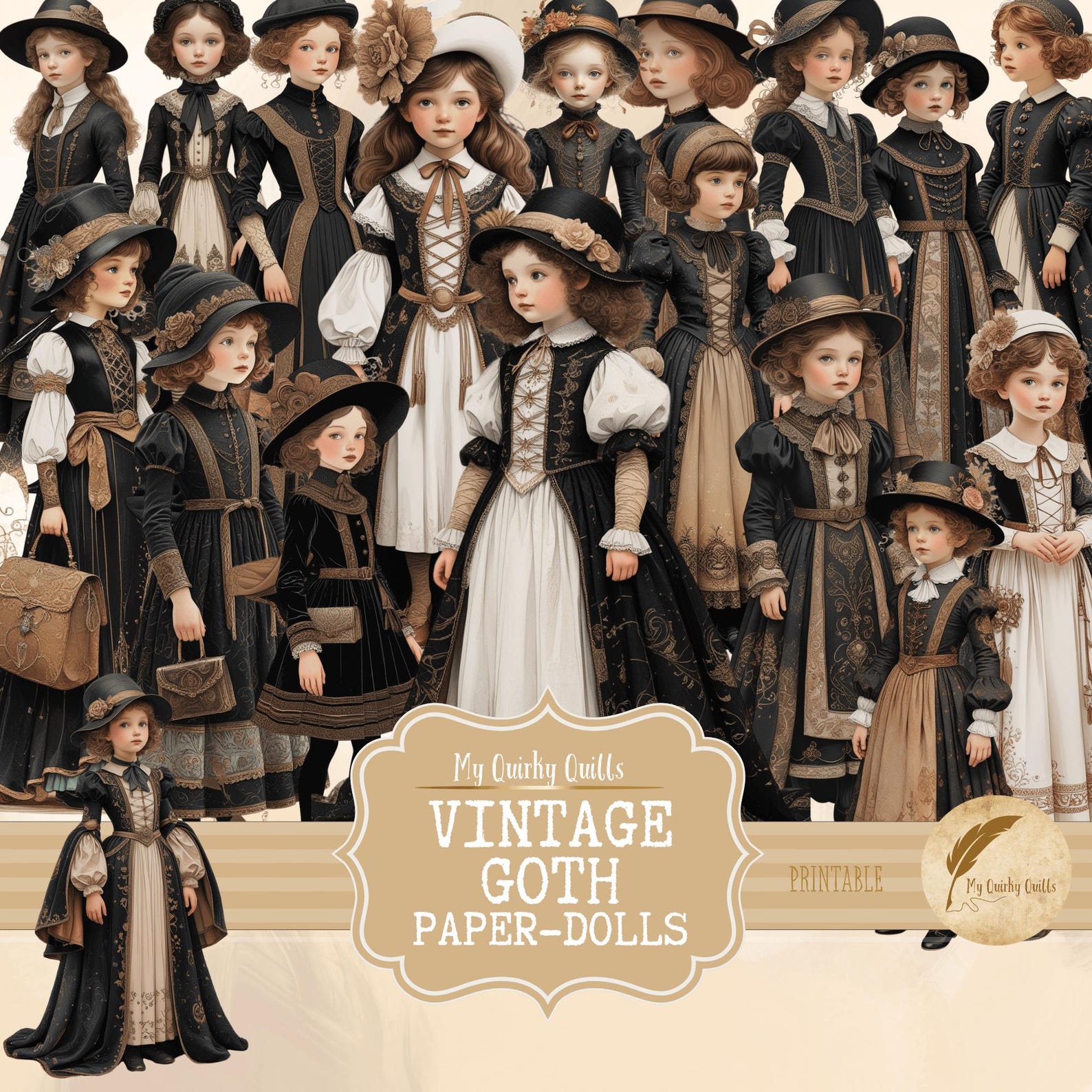 Vintage Gothic Paper Doll Fussy Cuts, Digital Ephemera, Whimsical ...