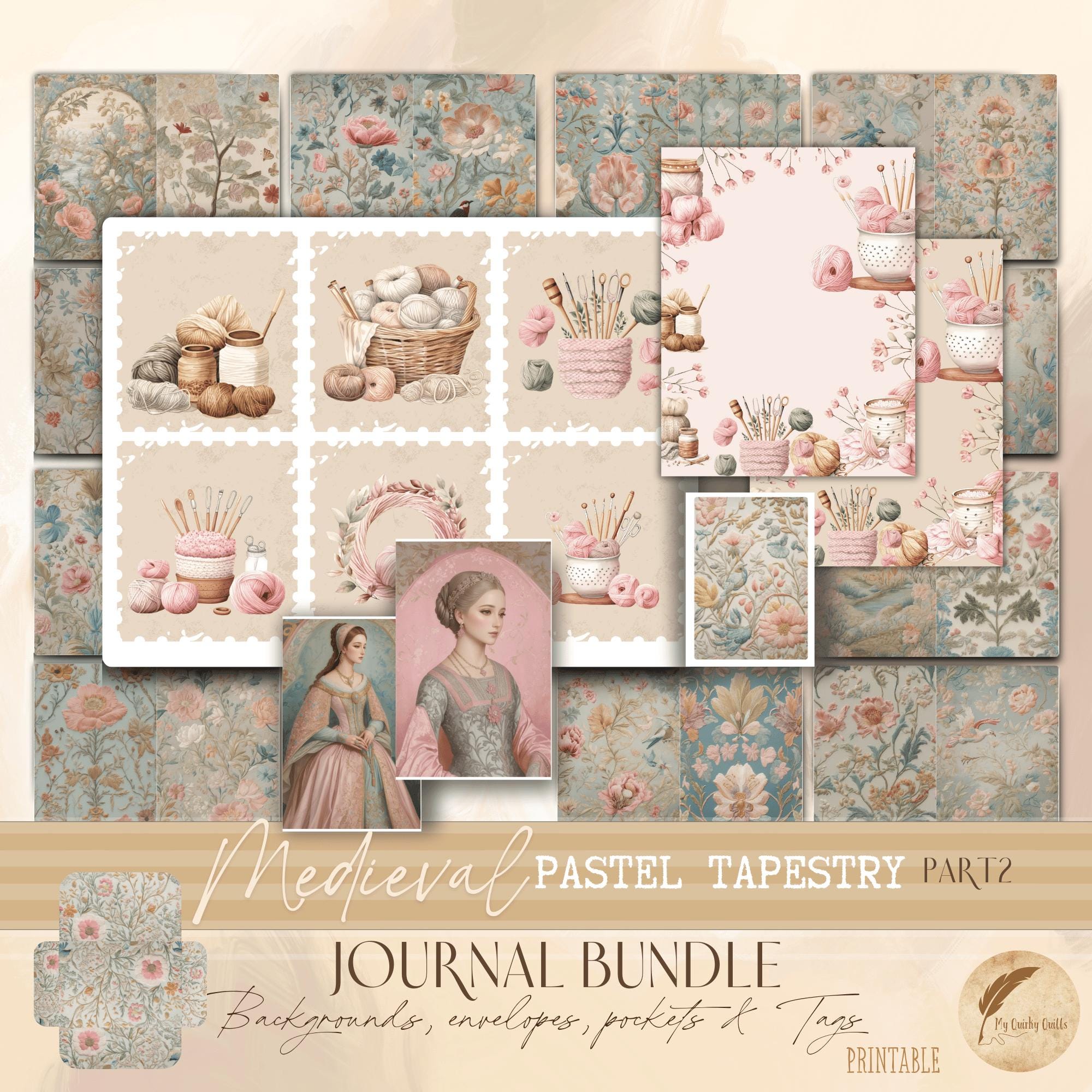 Medieval Pastel Tapestry Junk Journal Kit Part 2 | Embroidery Inspired ...