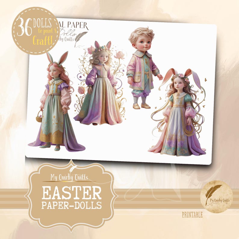 Easter Paper Doll Fussy Cuts, Digital Ephemera, Whimsical Printable ...