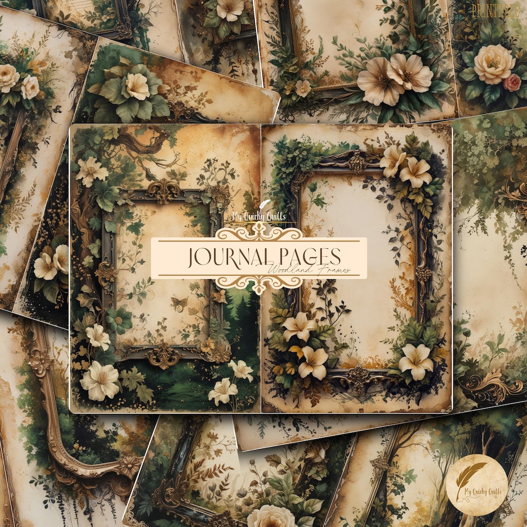 Woodland Frames Junk Journal Pages, Nature Botanical Border Printable ...