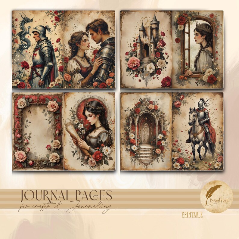 Medieval Rose Story Junk Journal Pages, Vintage Camelot Printable ...