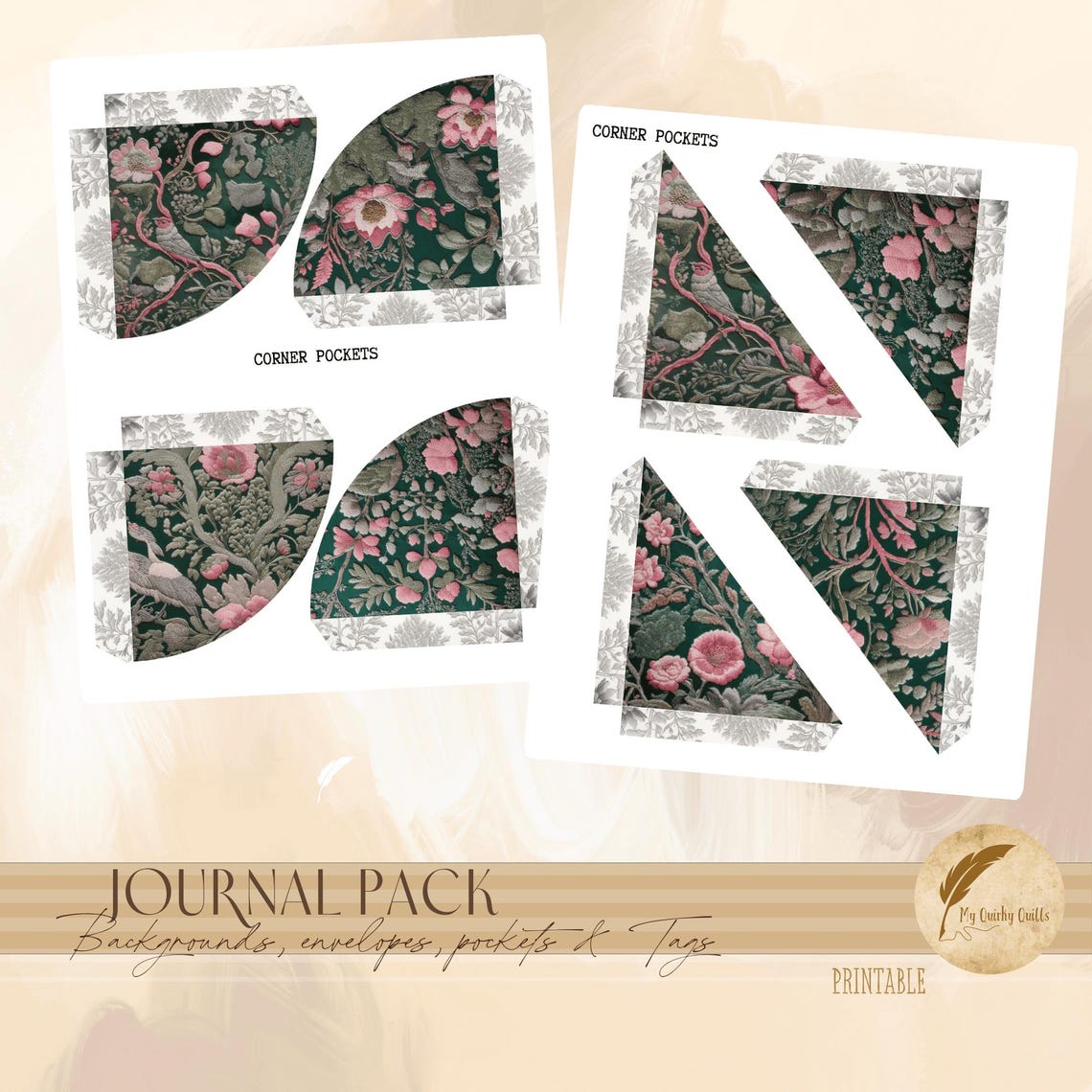 Printable Medieval Scrapbook Ephemera | Pink Green Vintage Junk Journal ...
