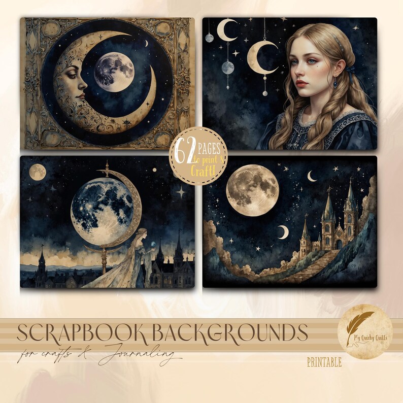 Moon Scrapbook Printable Paper | Fantasy Witch Moon Scenes | Gothic ...
