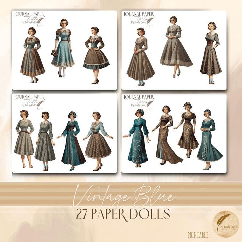 Vintage Blue Paper Dolls Printable | Retro Ephemera for Collage & Junk ...