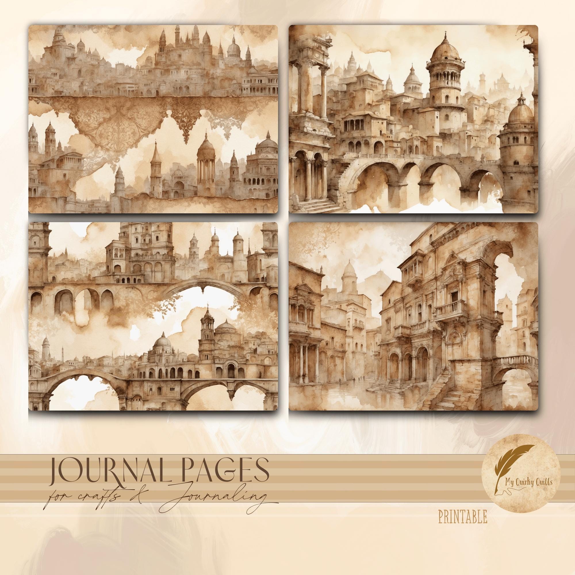 Ancient City Backgrounds Pages | Printable Junk Journal Paper | Ruins ...