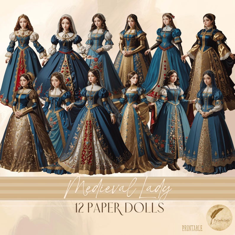 Medieval Lady Paper Dolls Printable | Antique-style Ephemera for Junk ...