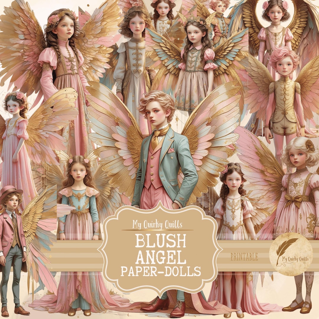 Pink Angel Paper Doll Art Fussy Cuts Gift, Digital Ephemera, Whimsical ...
