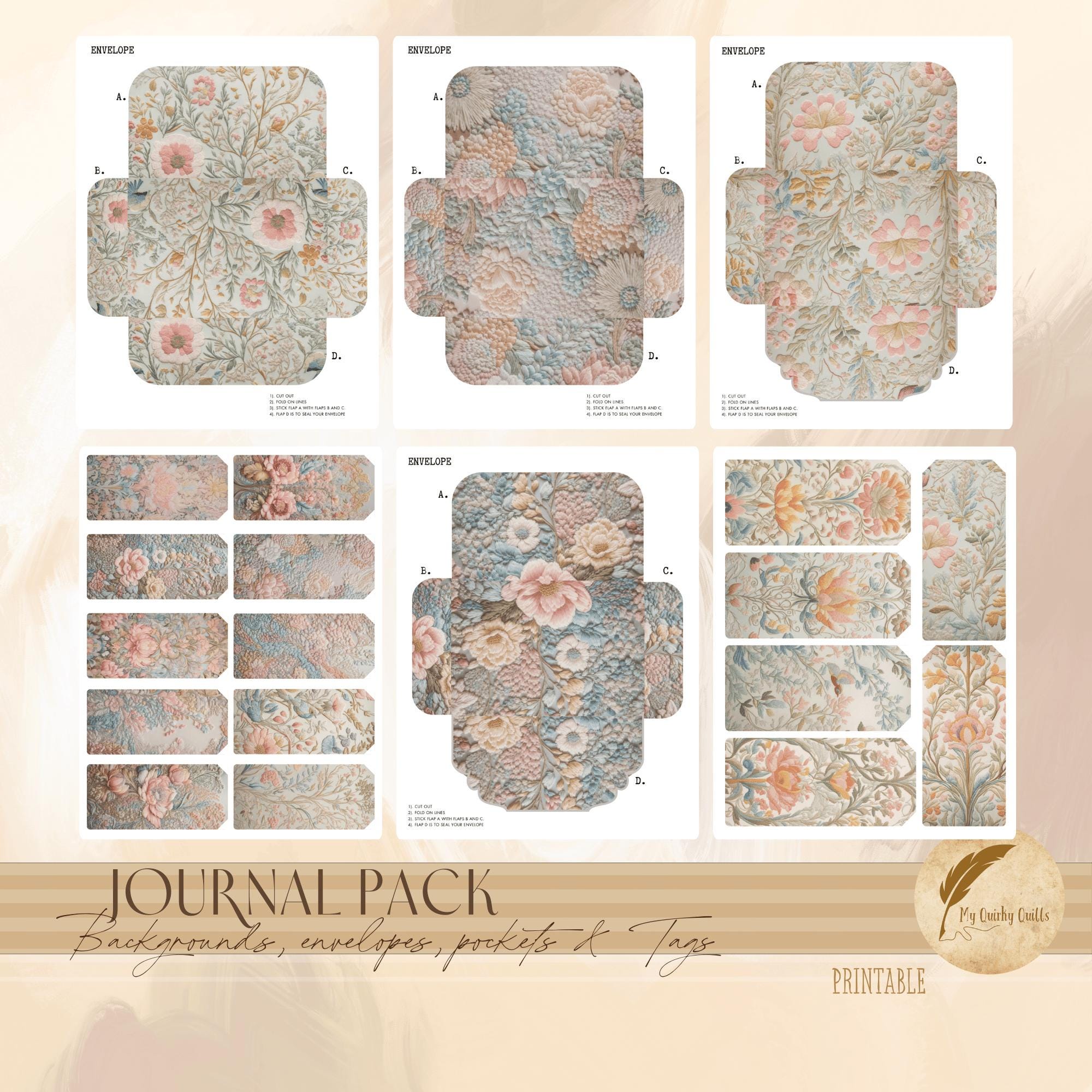 Medieval Pastel Tapestry Junk Journal Kit Part 2 | Embroidery Inspired ...