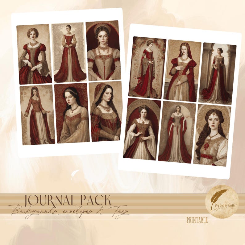 Printable Red Beige Medieval Scrapbook Kit | Embroidery-inspired ...