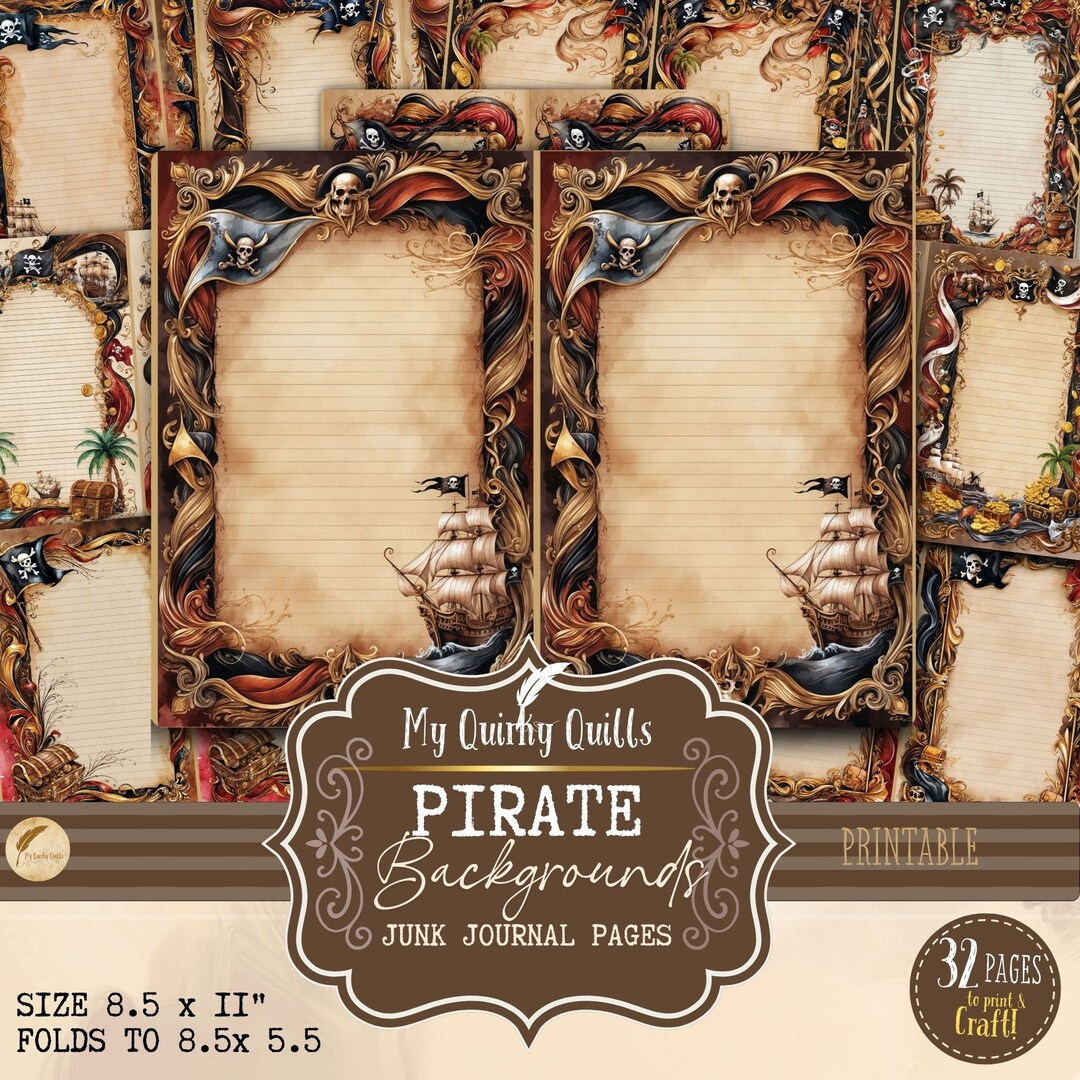 Pirate Themed Border Writing Paper, Junk Journal Stationery, Decorative ...