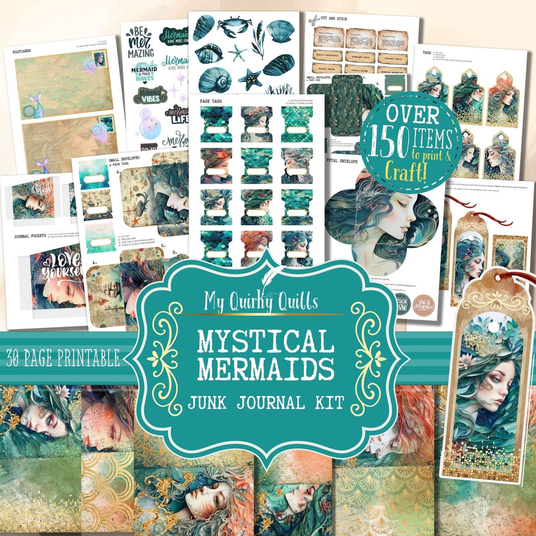 Mermaid Junk Journal Kit Printable Scrapbooking | Digital Download Junk ...