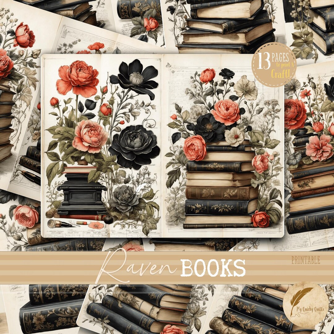 Raven Black Gothic Printable Floral Junk Journal Pages | Vintage Flower ...