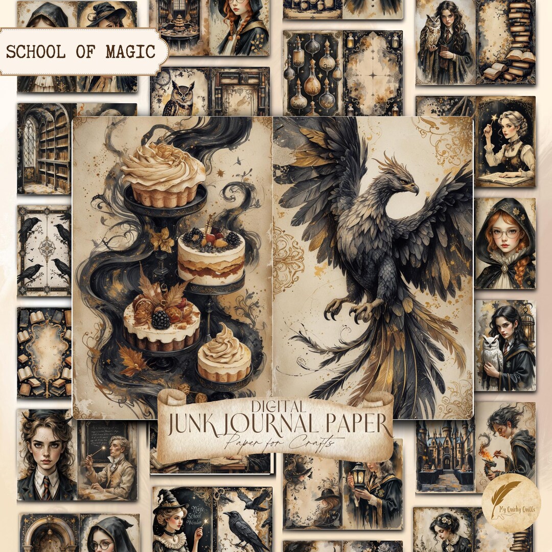 School of Magic Junk Journal Pages | Scrapbooking Paper Mega Bundle ...