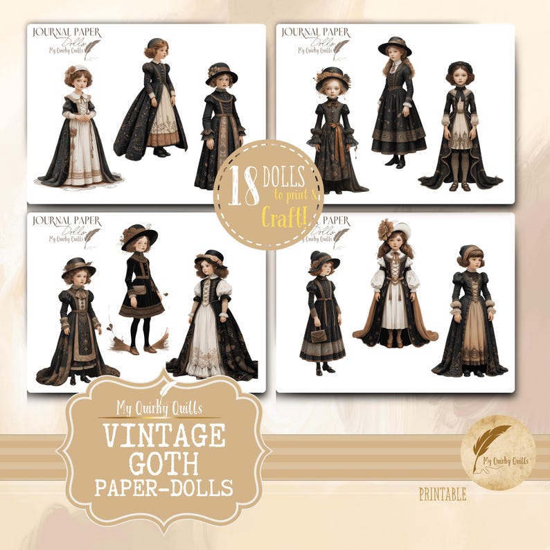 Vintage Gothic Paper Doll Fussy Cuts, Digital Ephemera, Whimsical ...
