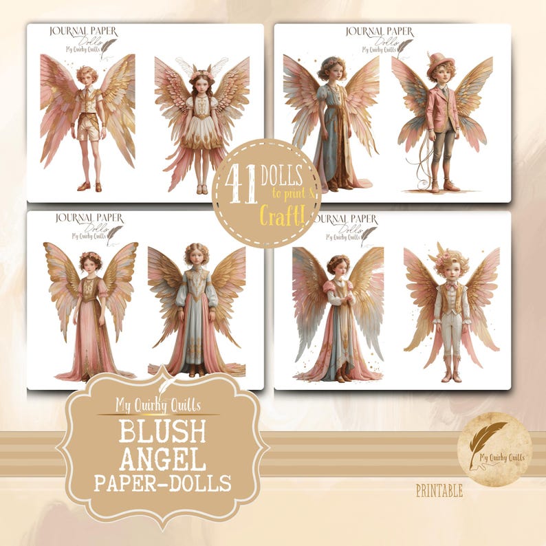 Pink Angel Paper Doll Art Fussy Cuts Gift, Digital Ephemera, Whimsical ...