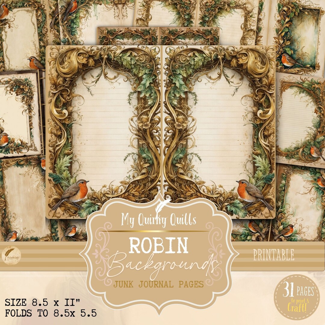 Robin Forest Themed Border Writing Paper, Junk Journal Paper ...