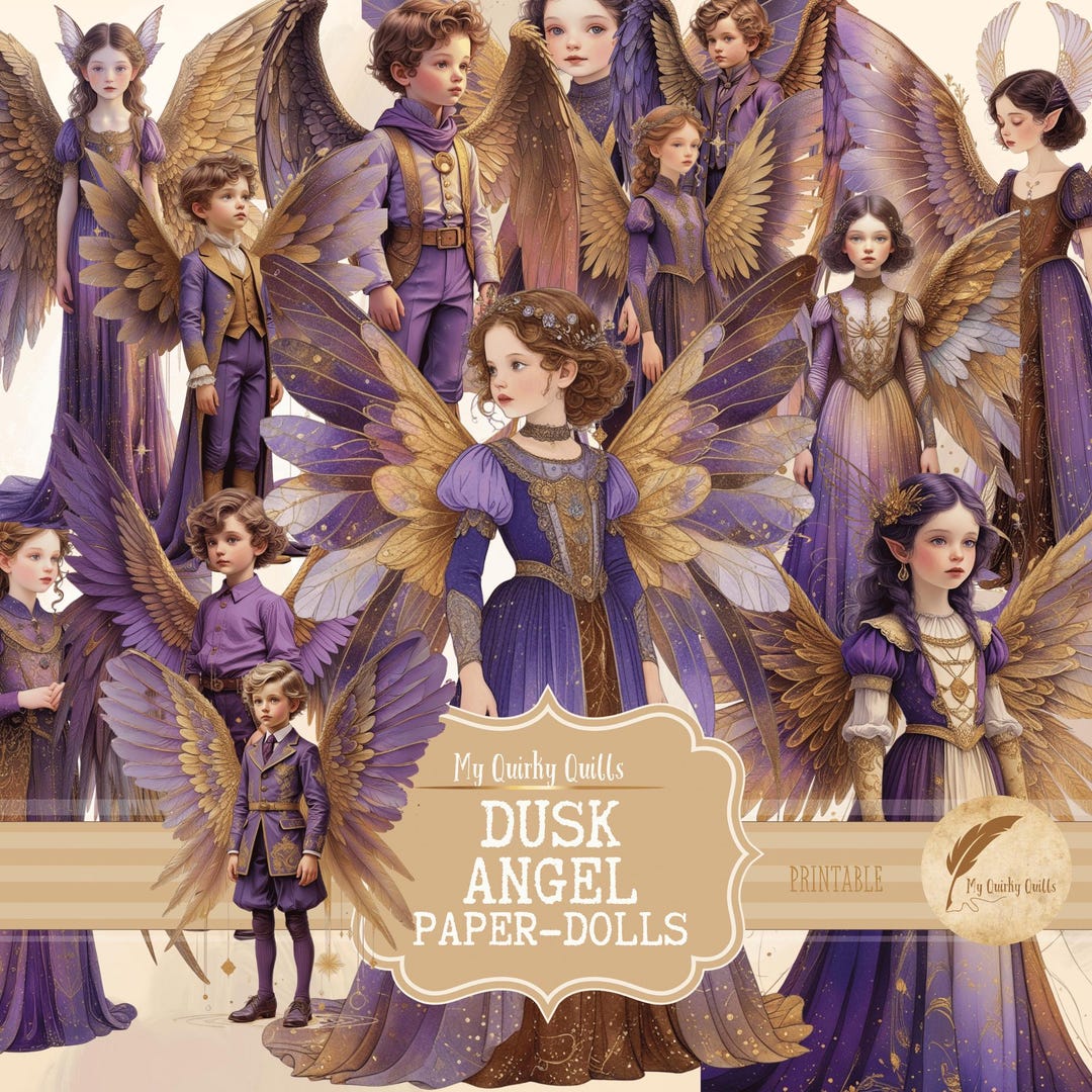 Dusk Angel Paper Doll Fussy Cuts, Purple Digital Ephemera, Whimsical ...