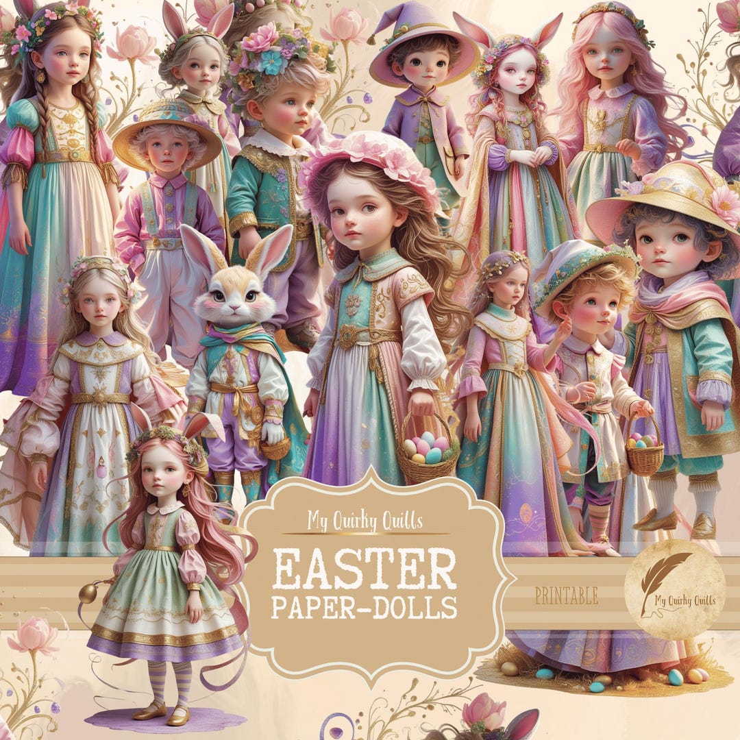 Easter Paper Doll Fussy Cuts, Digital Ephemera, Whimsical Printable ...