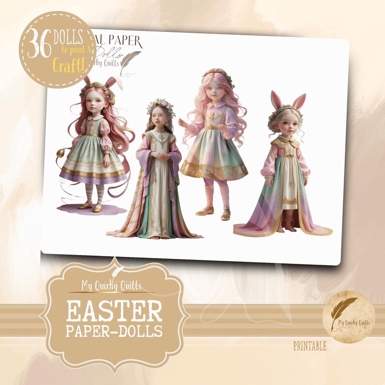 Easter Paper Doll Fussy Cuts, Digital Ephemera, Whimsical Printable ...