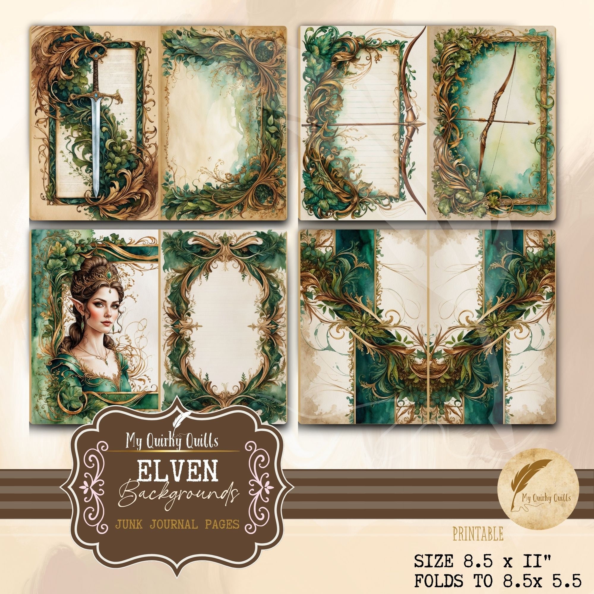 Elven Forest Fantasy Themed Border Writing Paper, Junk Journal ...