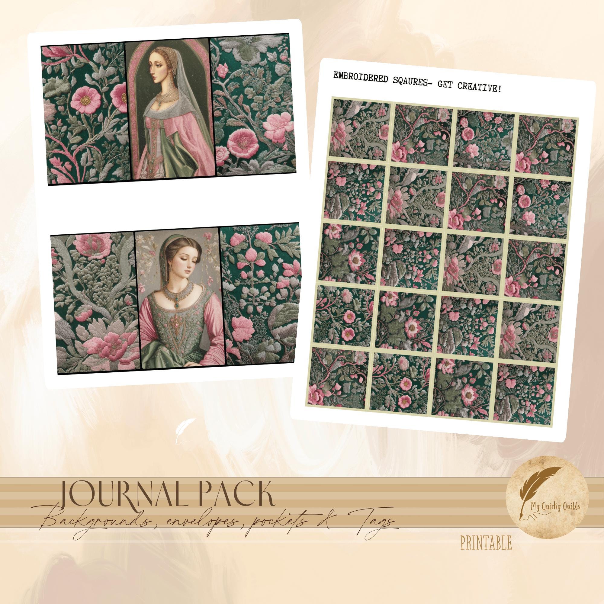 Printable Medieval Scrapbook Ephemera | Pink Green Vintage Junk Journal ...