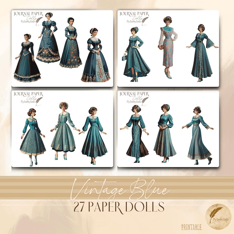 Vintage Blue Paper Dolls Printable | Retro Ephemera for Collage & Junk ...