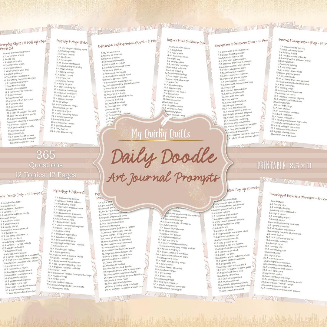 365 Daily Doodle Prompts PDF | Printable Art Prompts | Drawing Ideas ...
