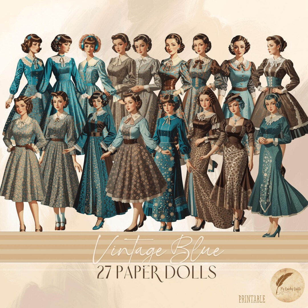 Vintage Blue Paper Dolls Printable | Retro Ephemera for Collage & Junk ...