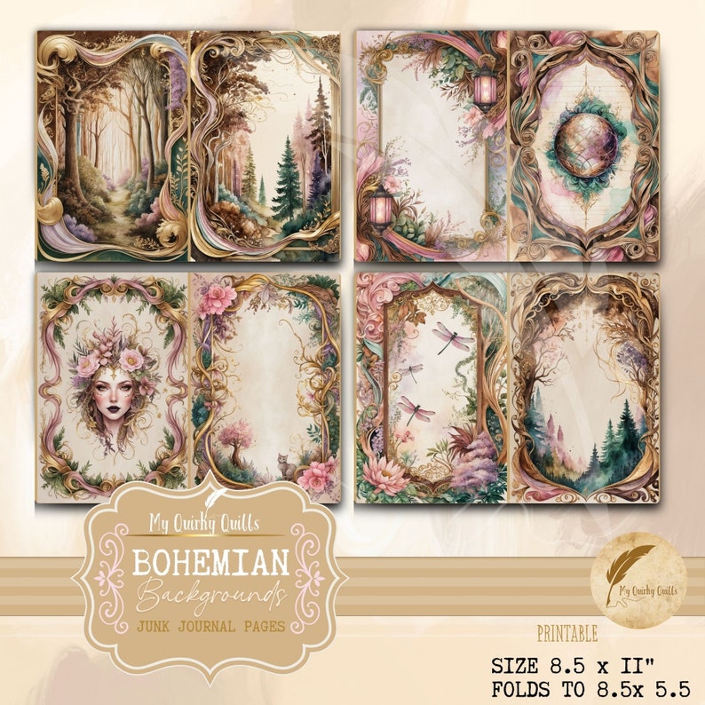 Bohemian Witch Themed Border Writing Paper, Junk Journal Stationery ...