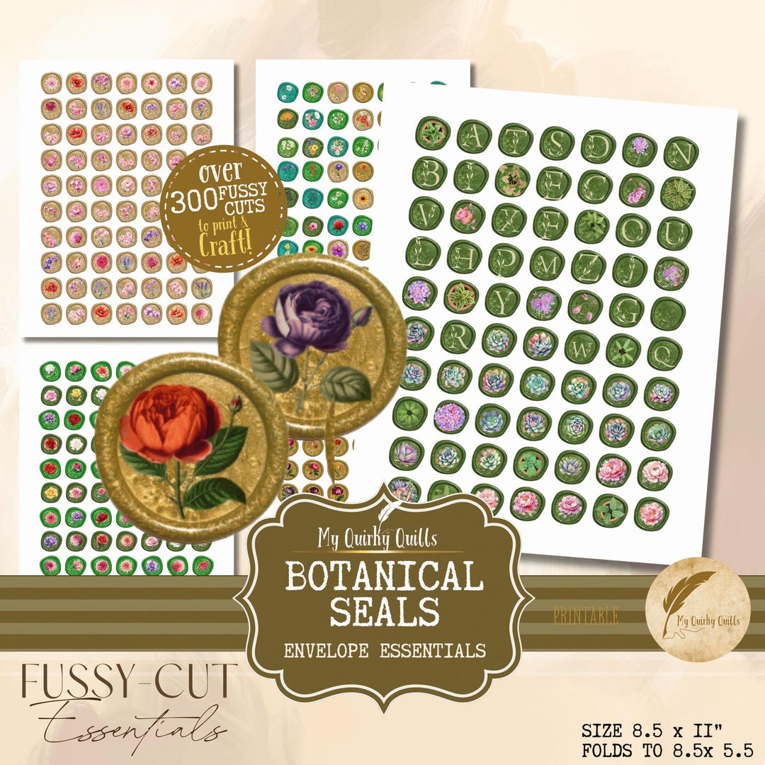 Botanical Printable Wax Seal Fussy Cuts | Nature Wax Seal Digital ...