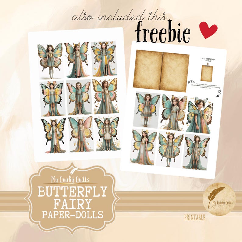 Butterfly Angel Paper Doll Fussy Cuts, Digital Ephemera, Whimsical ...